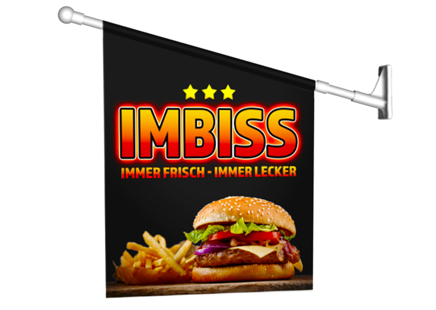 Fahne IMBISS FRISCH & LECKER inkl. Halterung | Stickerfrog
